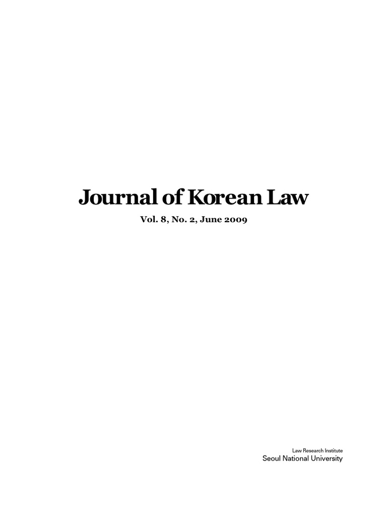 Journal Of Korean Law Vol 8 No 2 Law Research Institute Etc Z