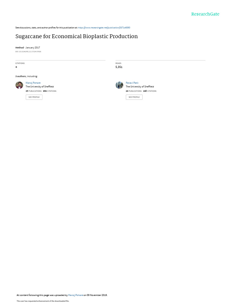 Sugarcane For Economical Bioplastic Production: January 2017 | PDF ...