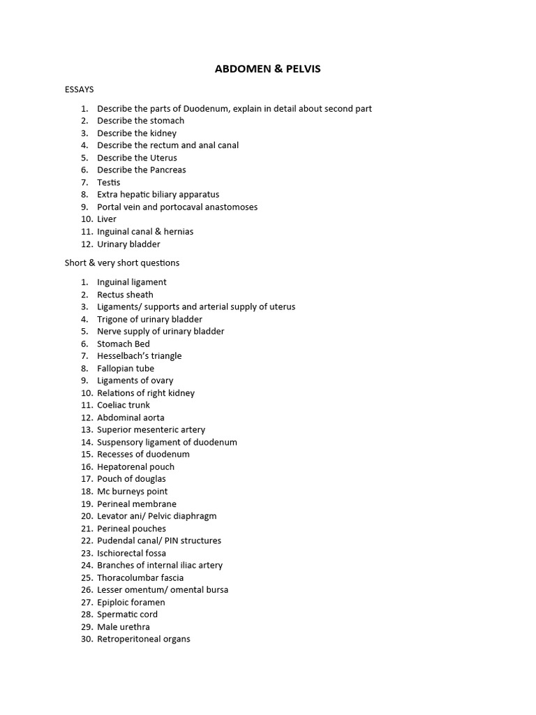 Anatomy Imp Q | PDF | Abdomen | Vein