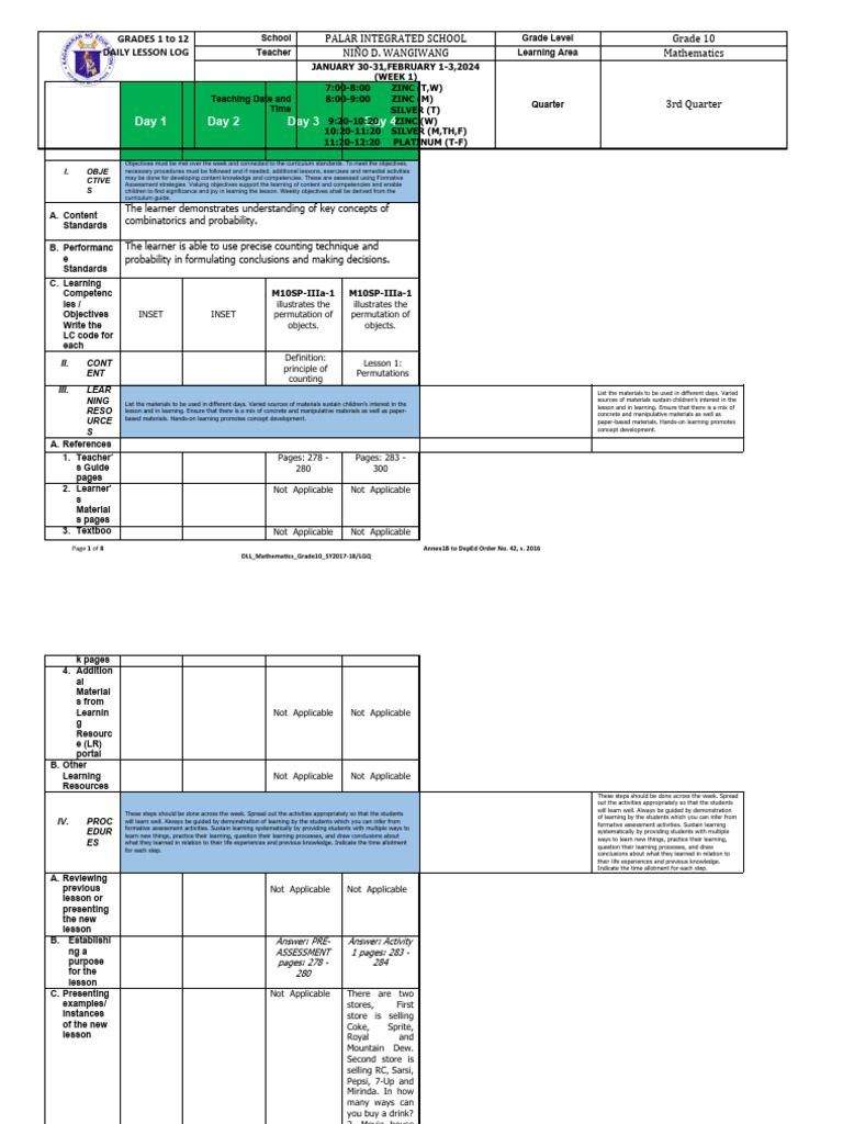 WEEK 1 cOUNTING PRINCIPLES | PDF | Learning | Curriculum