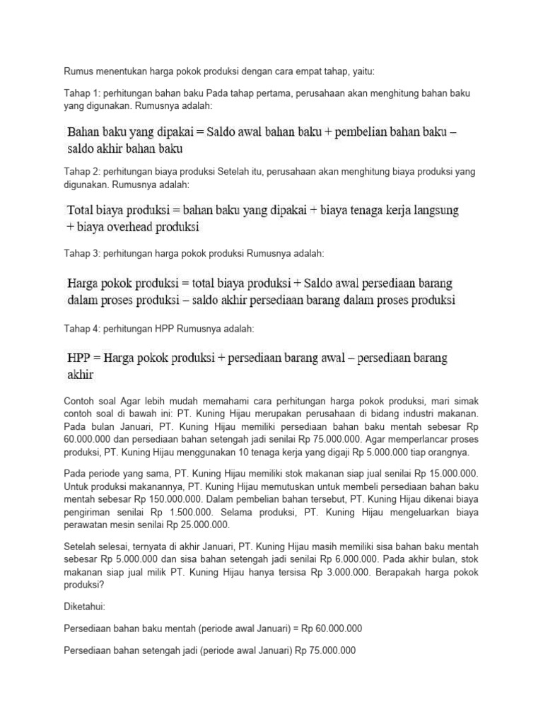 Rumus Menentukan Harga Pokok Produksi Dengan Cara Empat Tahap | PDF