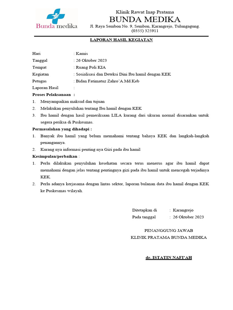 Laporan Hasil Kegiatan Ibu Hamil Dengan Kek | PDF