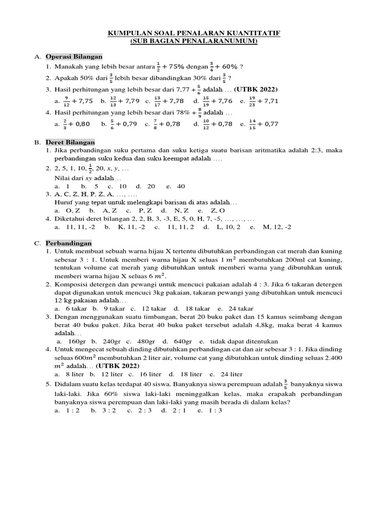 (TB) Kumpulan Soal Penalaran Kuantitatif (Sub Bag. Penalaran Umum) | PDF