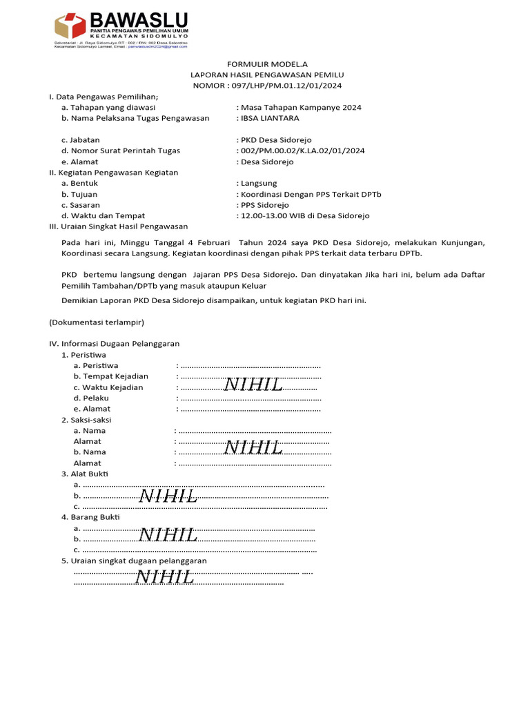 Contoh Form A PTPS | PDF