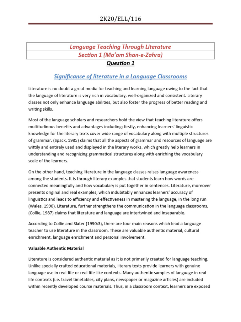 Language Teaching Through Literature | PDF | Educational Assessment | Language Education
