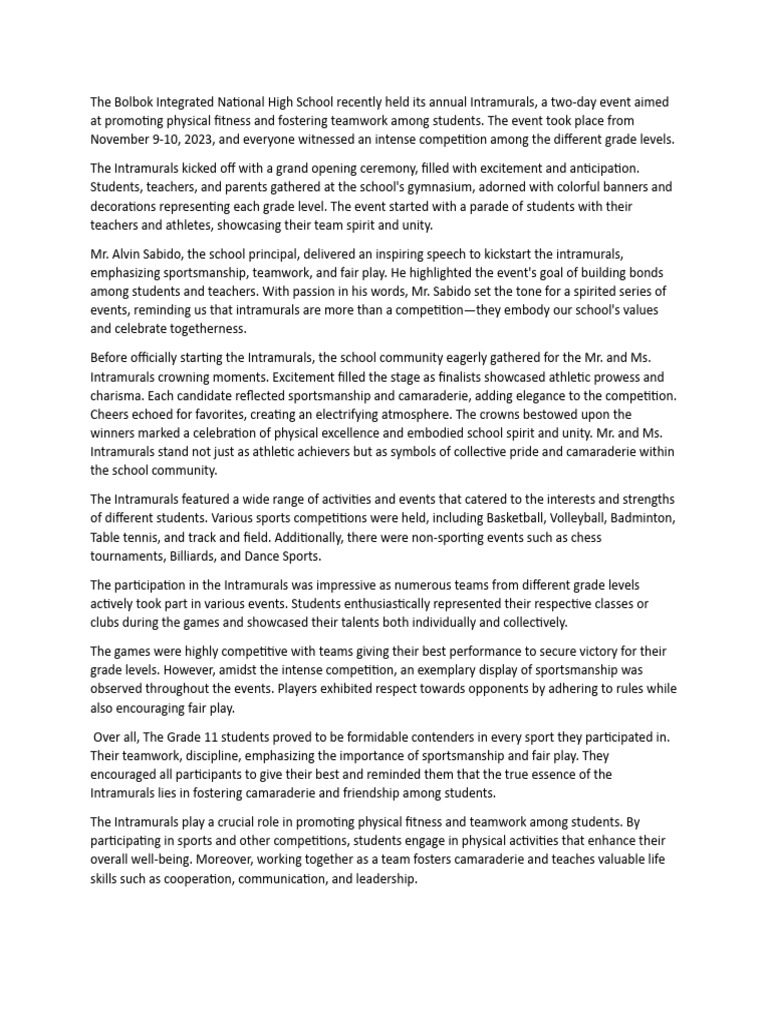 Narrative Report - Intramurals | PDF | Sports & Recreation