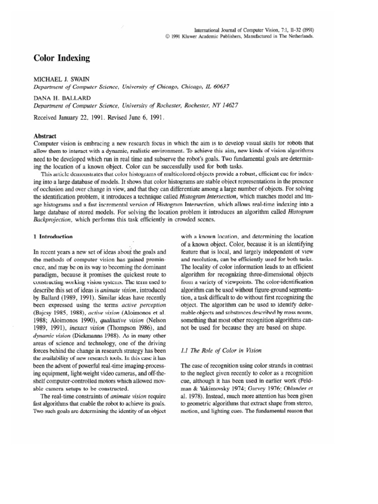 Color Indexing - Swain1 | PDF