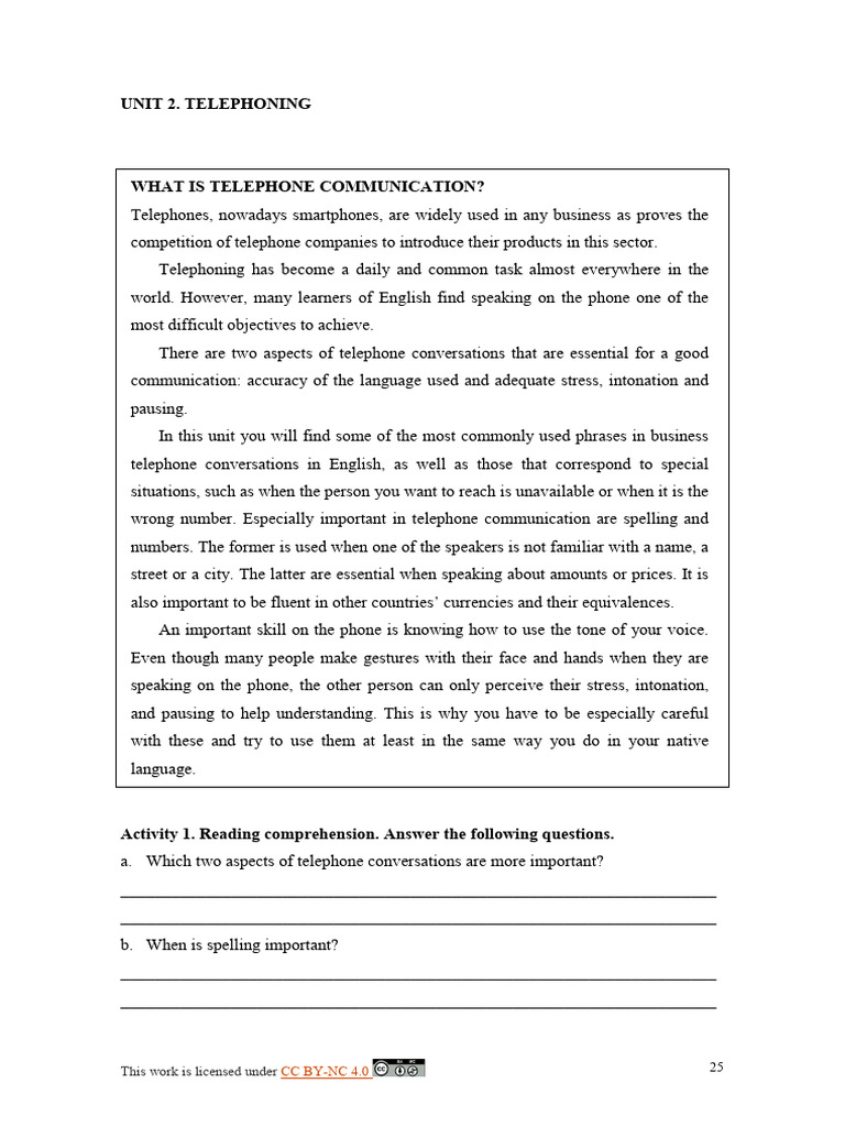 Unit 2. Telephoning | PDF