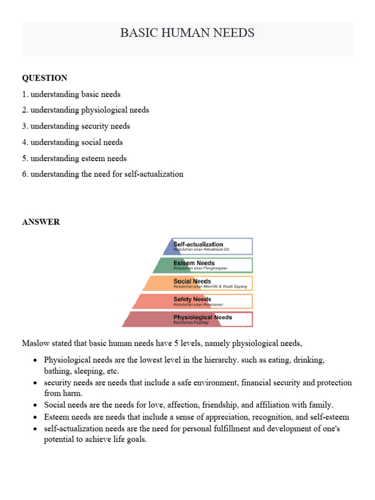 Basic Human Needs | PDF