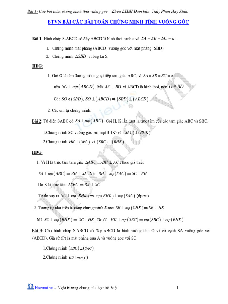 Bai Tap Chuyen de Chung Minh Vuong Goc 1174 | PDF