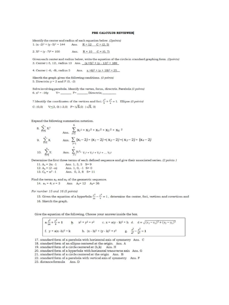 Pre Cal - Reviewer | PDF