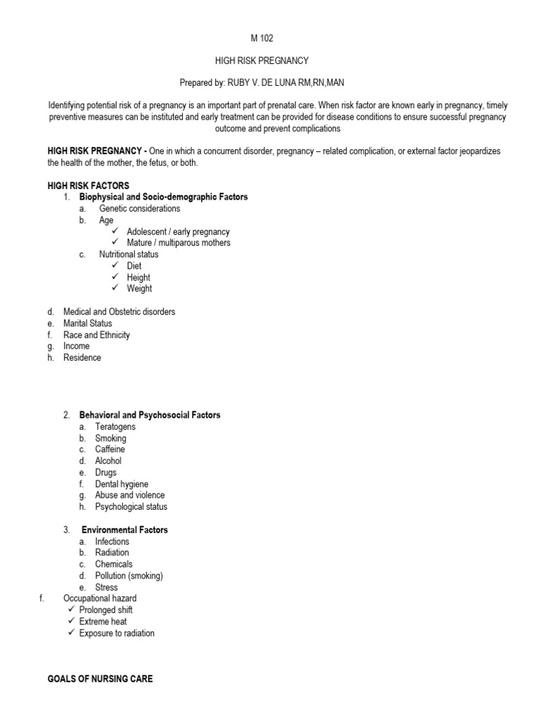 High Risk Ob Notes | PDF