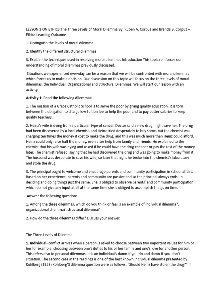Understanding Moral Dilemmas Levels | PDF