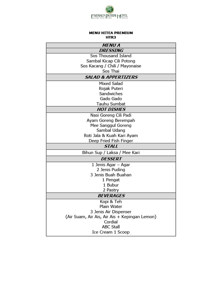 Hitea Premium Menu Options | PDF | Indonesian Cuisine | Prepared Foods