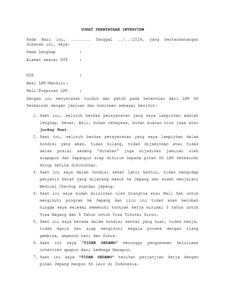 Surat Pernyataan Interview | PDF