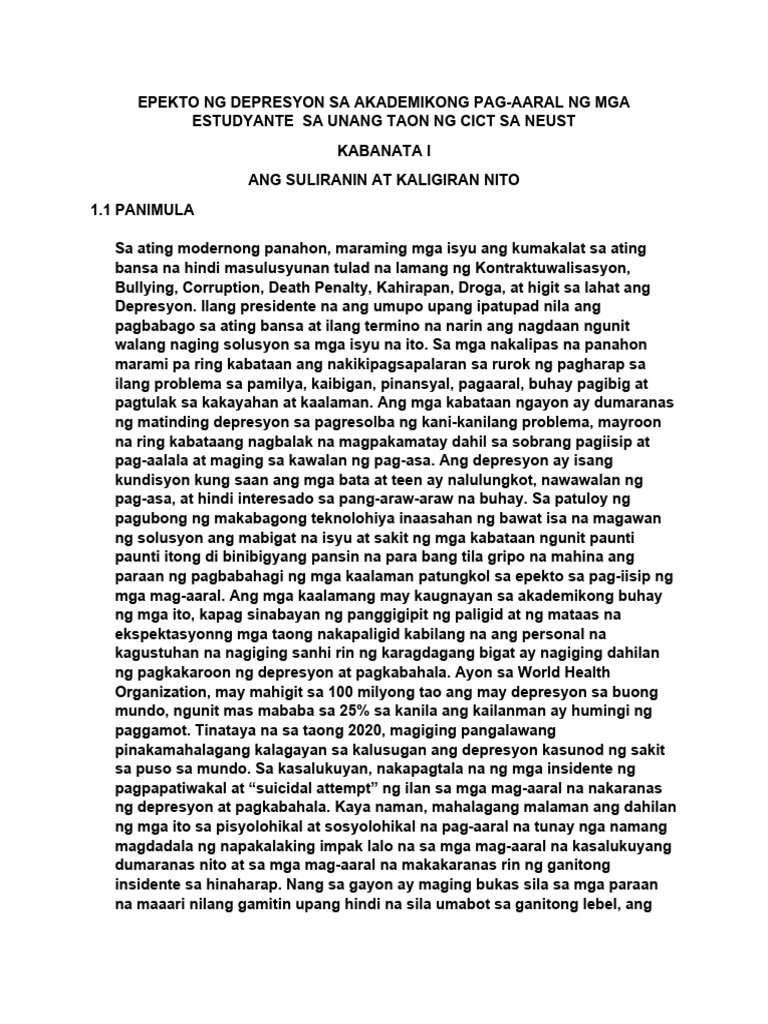 Epekto NG Depresyon Sa Akademikong Pag A | PDF