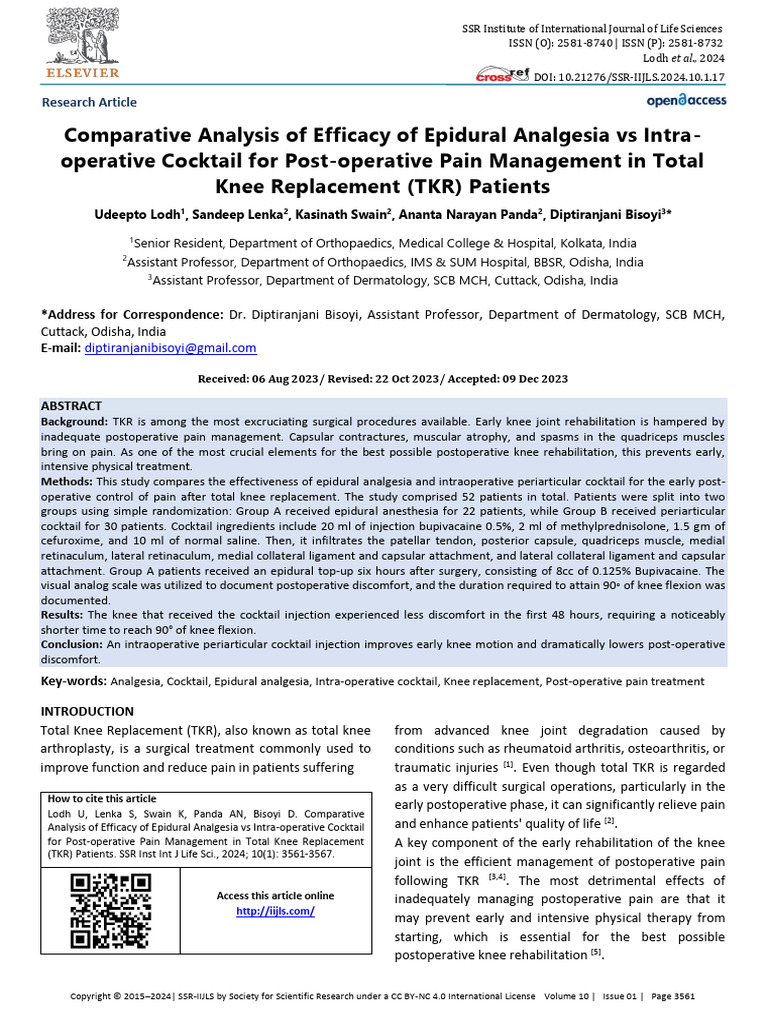 Analysis Epidural Analgesia Intra Operative Cocktail Pain Management ...