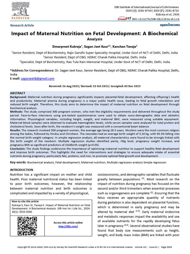 Impact Maternal Nutrition Fetal Development A Biochemical Analysis | PDF | Pregnancy | Childbirth