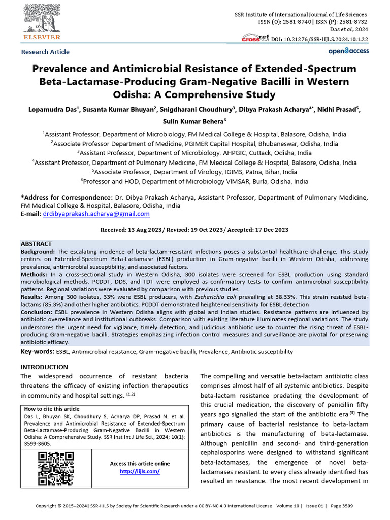Prevalence Antimicrobial Resistance Spectrum Beta Lactamase Producing Gram Negative Bacilli Pdf