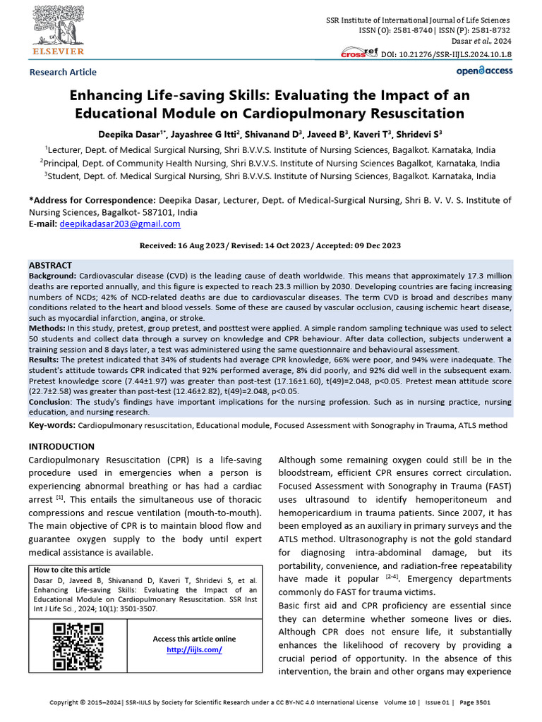 Life Saving Skills Evaluating Impact Educational Module Cardiopulmonary Resuscitation | PDF