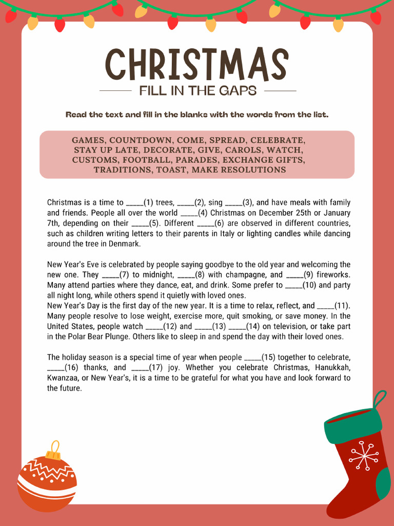 Christmas Gap Fill Reading Comprehension Worksheet | PDF