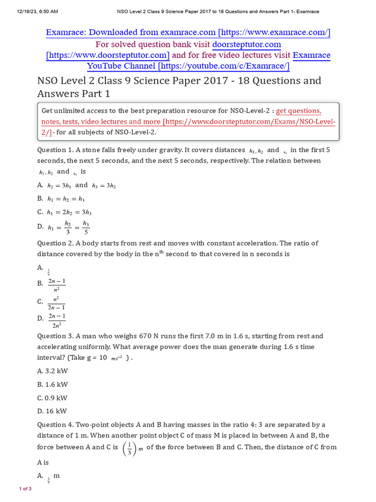 NSO Level 2 Class 9 Paper 2017 18 Part 1 | PDF
