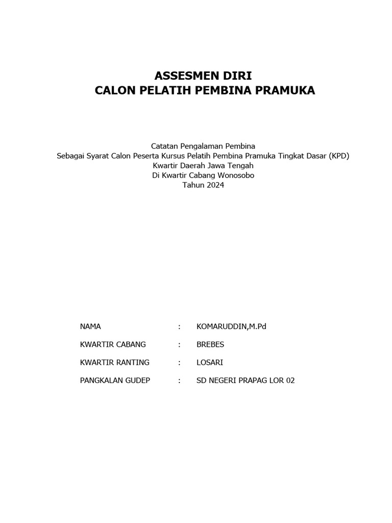 Profil Calon Pelatih Pramuka 2024 | PDF