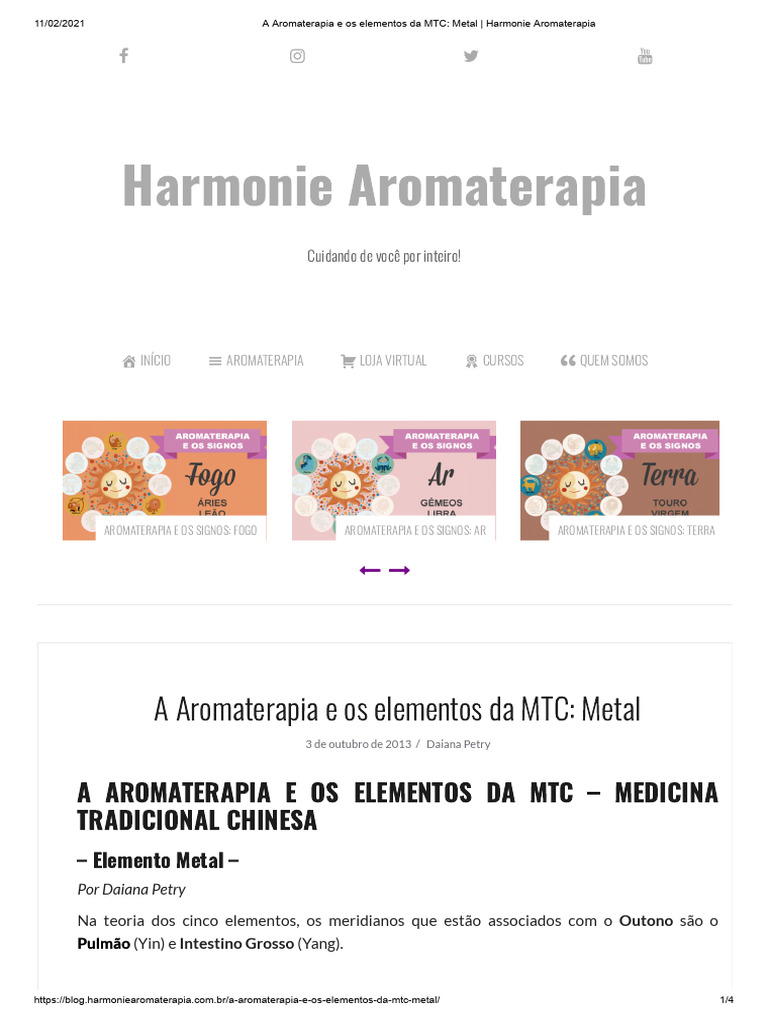 A Aromaterapia e Os Elementos Da MTC_ Metal _ Harmonie Aromaterapia | PDF | Resfriado | Aromaterapia
