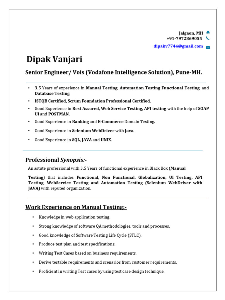 Dipak Vanjari Resume 1 | PDF | Computers