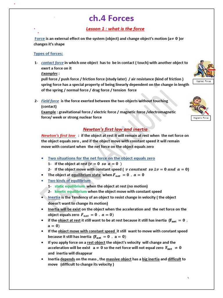 Forces in One Dimension Grade 9 Adv ? | PDF | Force | Friction