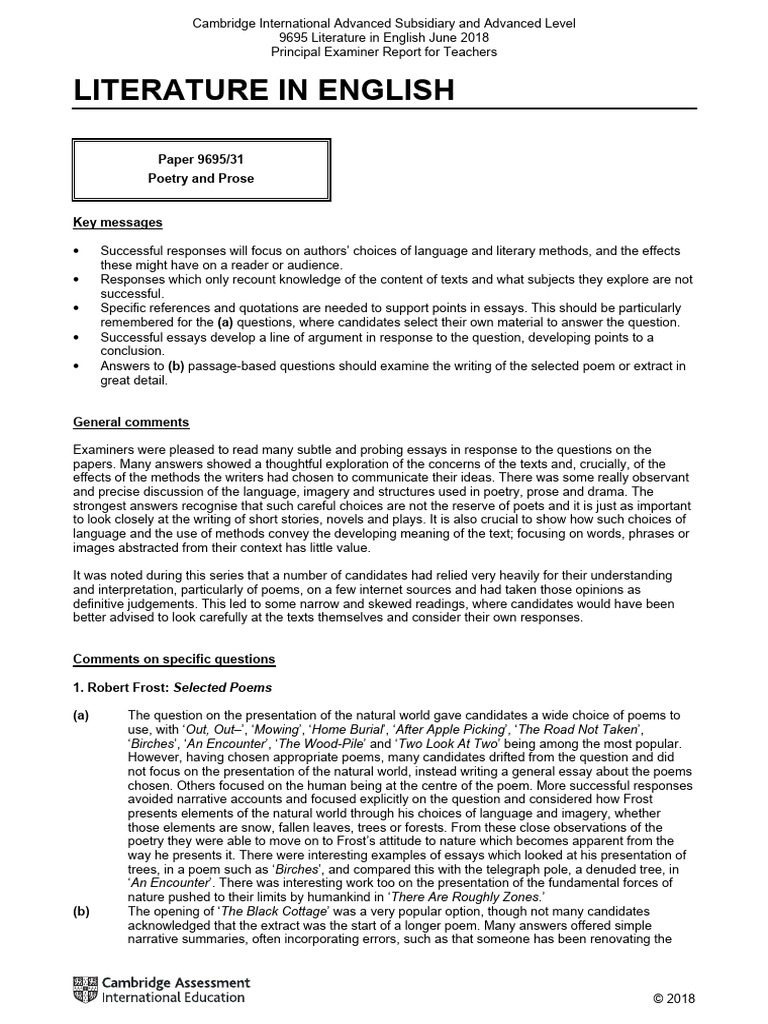 Literature in English: Paper 9695/31 Poetry and Prose | PDF | Poetry ...