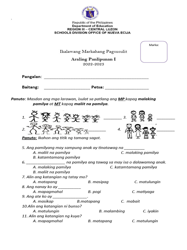 Grades 1-6 Ikalawang Panahunang Pagsusulit Sa AP | PDF