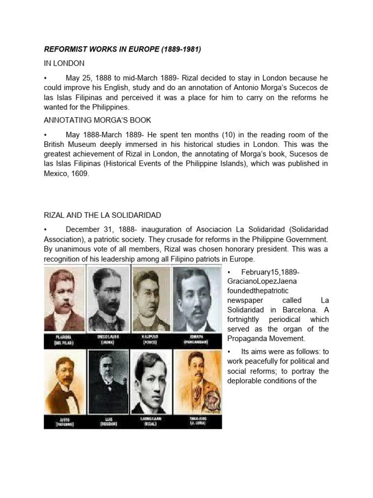 Rizal's Reformist Journey in Europe | PDF | Tagalog Language | Philippines
