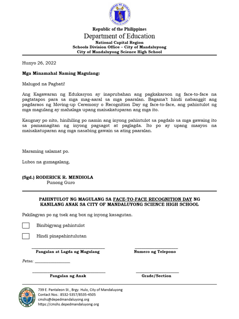 CMSHS EOSY Parents Consent - Recognition 2 | PDF