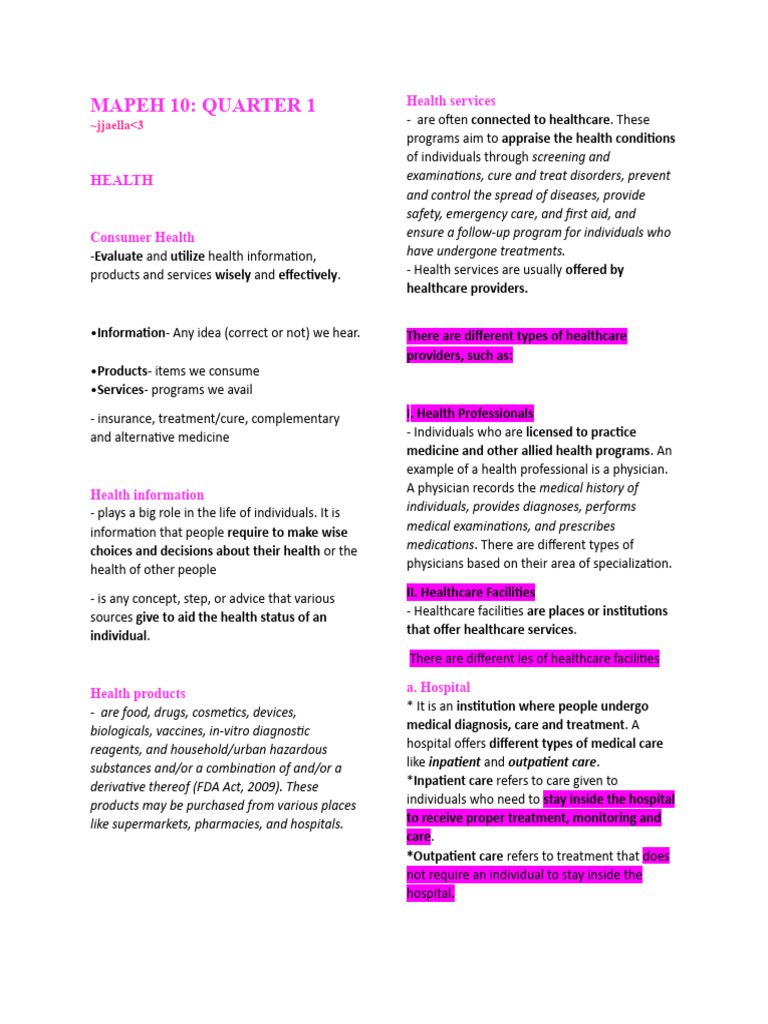 Health 10 Q1 Reviewer | PDF