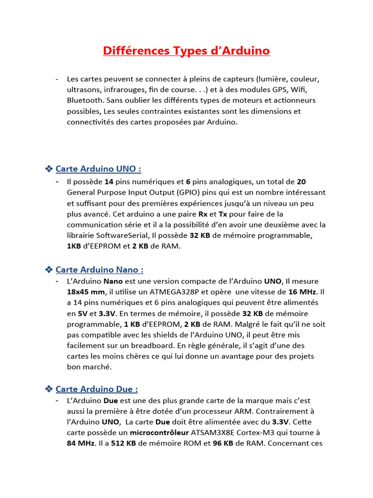 Différents Types D'arduino | PDF