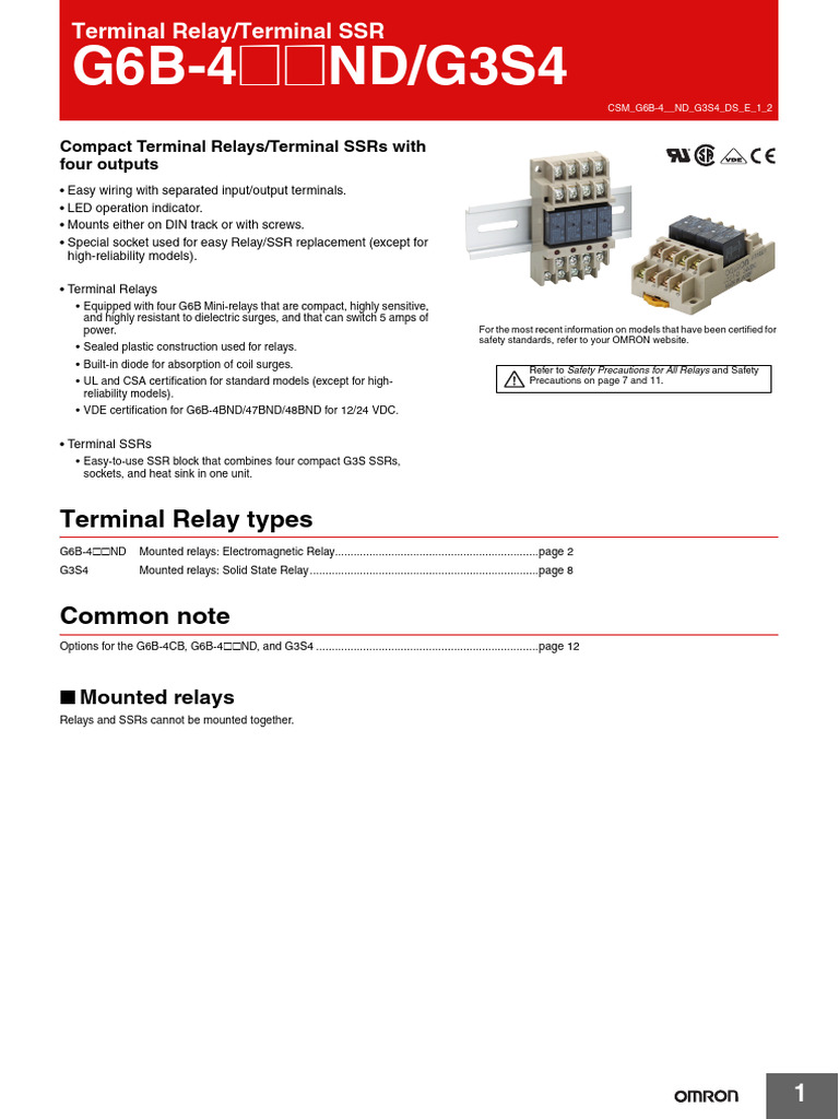 G6B-4 Series Relay Specifications | PDF
