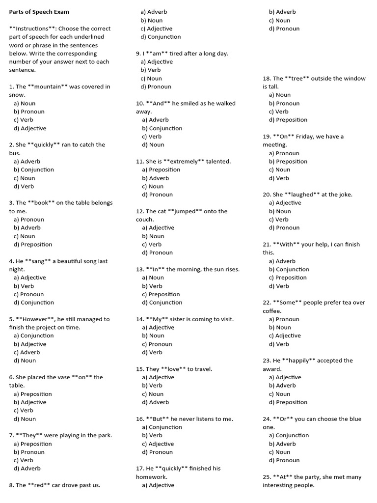 Exam Partofspeech | PDF | Adverb | Adjective