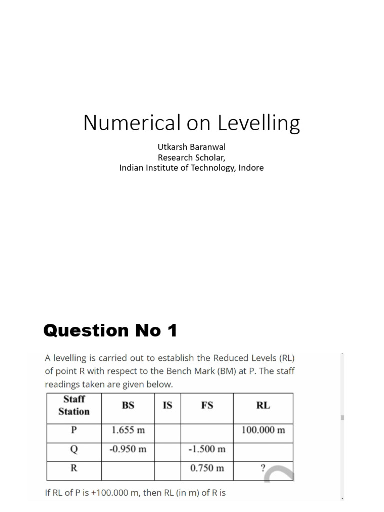Tutorial 04 Numericals On Levelling | PDF