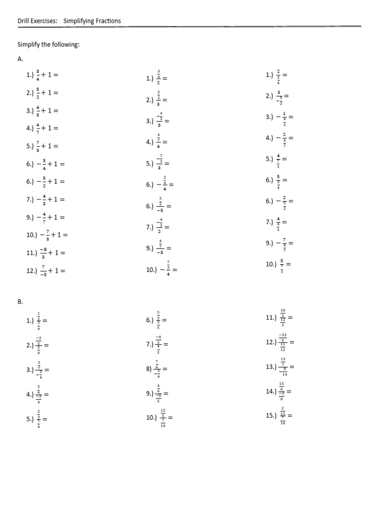 Simplifying Fractions Exercises | PDF