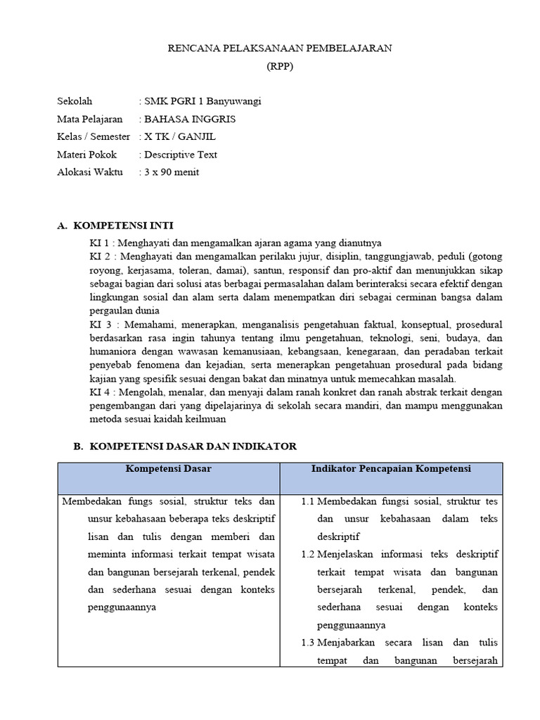 RPP Descriptive Text X TKR | PDF