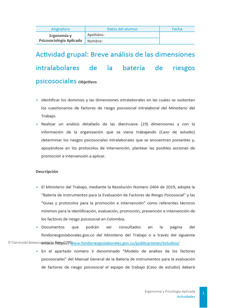 Act Grupal Analisis Dimensiones Intralaborales | PDF
