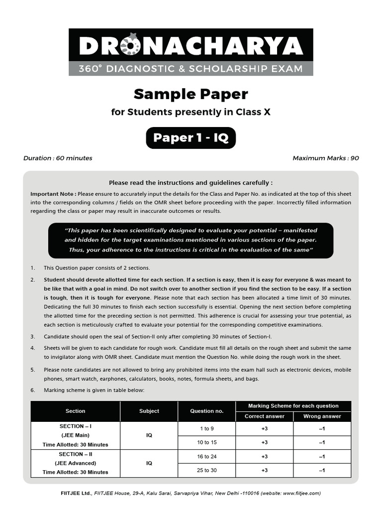 Dronacharya-2024-Sample Paper-Class-X-P1-I.q | PDF