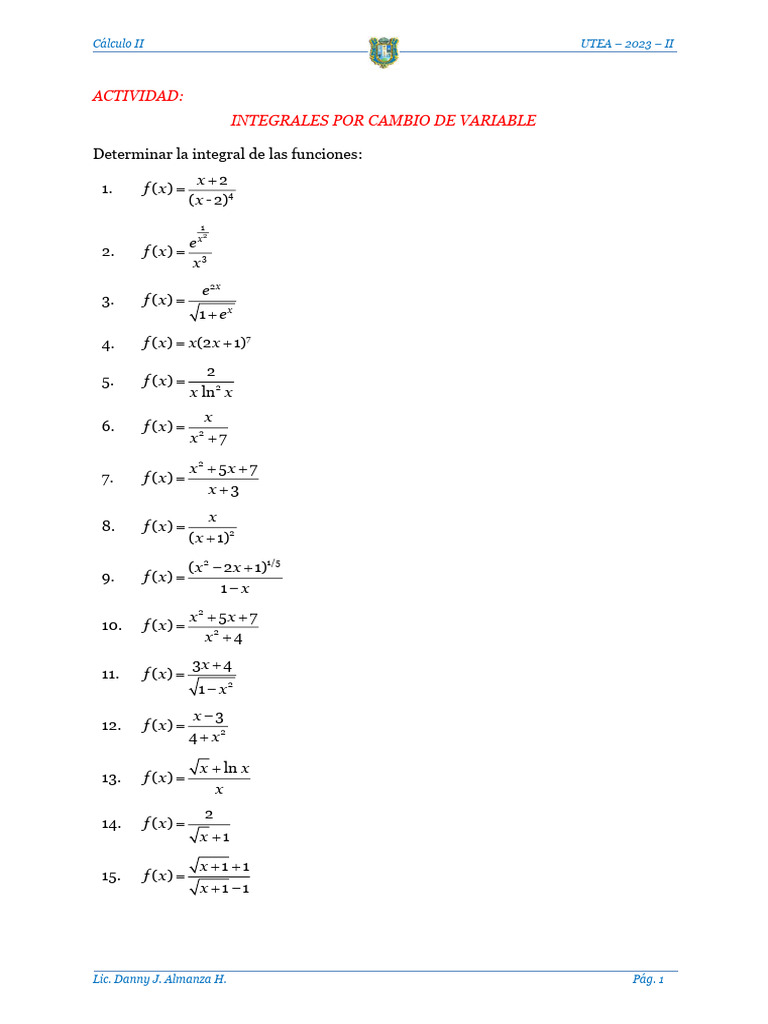 Ejercicios Integrales Por Cambio de Variable 1.1 | PDF