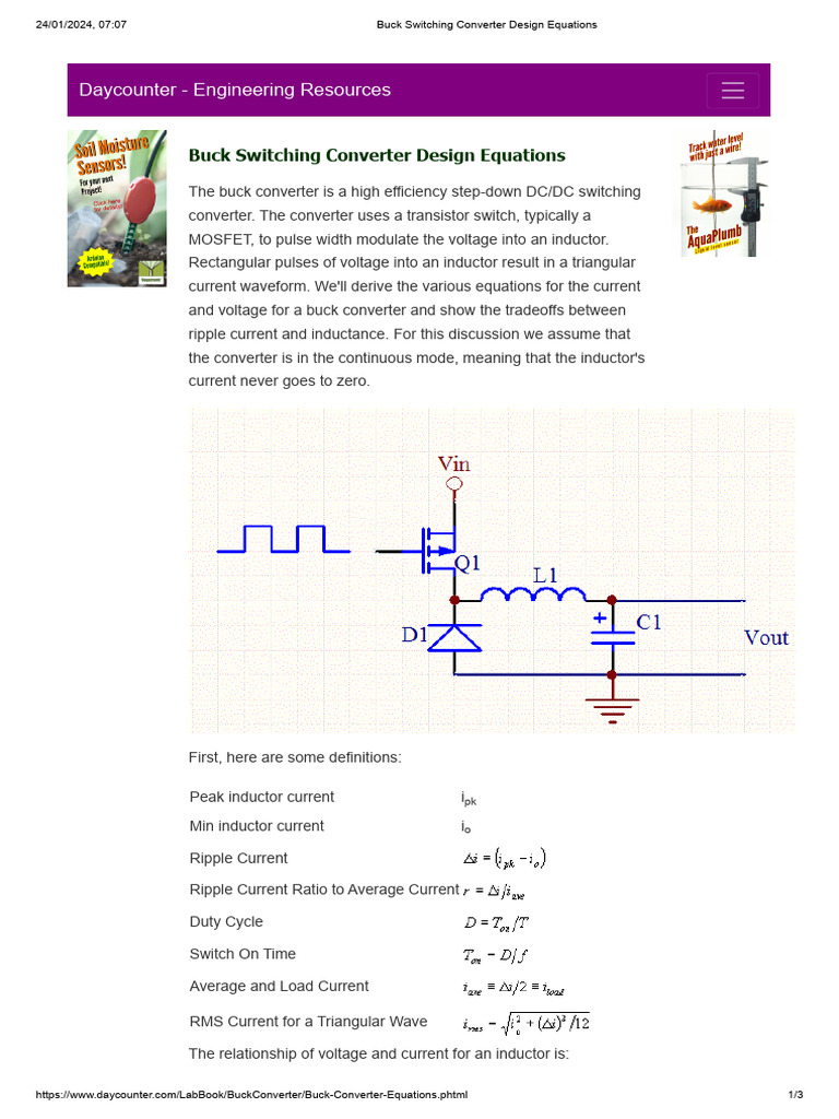 Buck Switching Converter Design Equations | PDF | Electrical ...