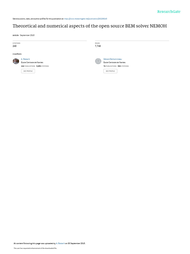 Theoretical and Numerical Aspects of The Open Source BEM Solver NEMOH | PDF | Fluid Dynamics ...