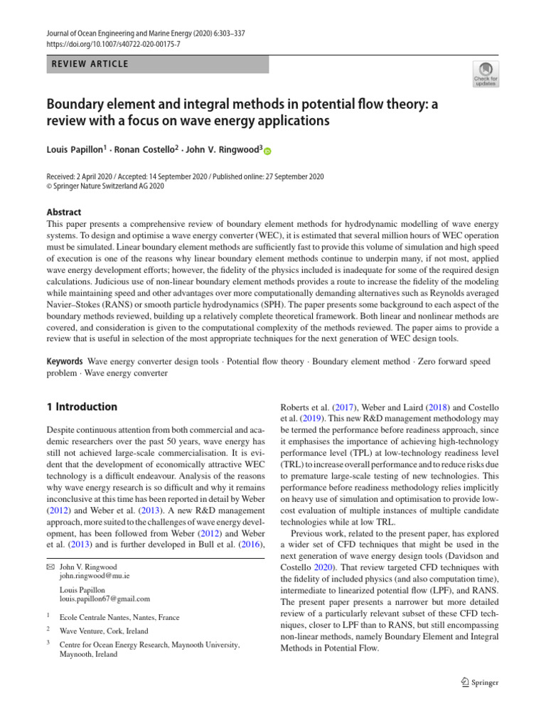 Boundary Element and Integral Methods in Potential Flow Theory | Download Free PDF | Fluid ...