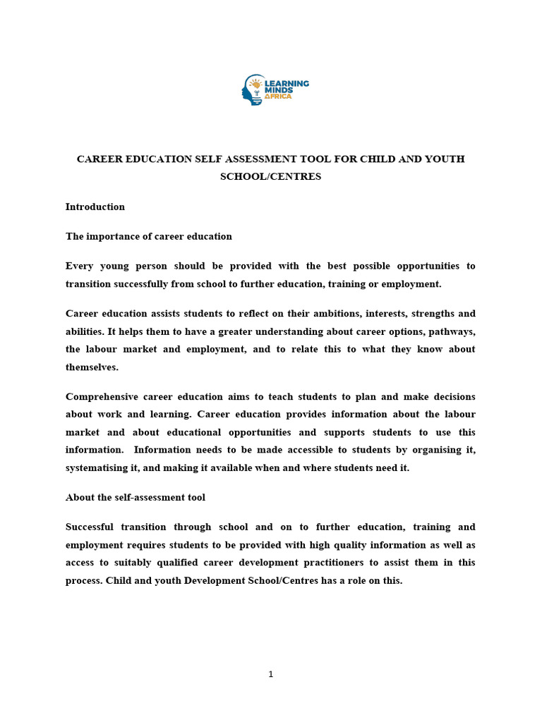 Career Education Assesiment in School - C&ycenter | PDF | Learning ...