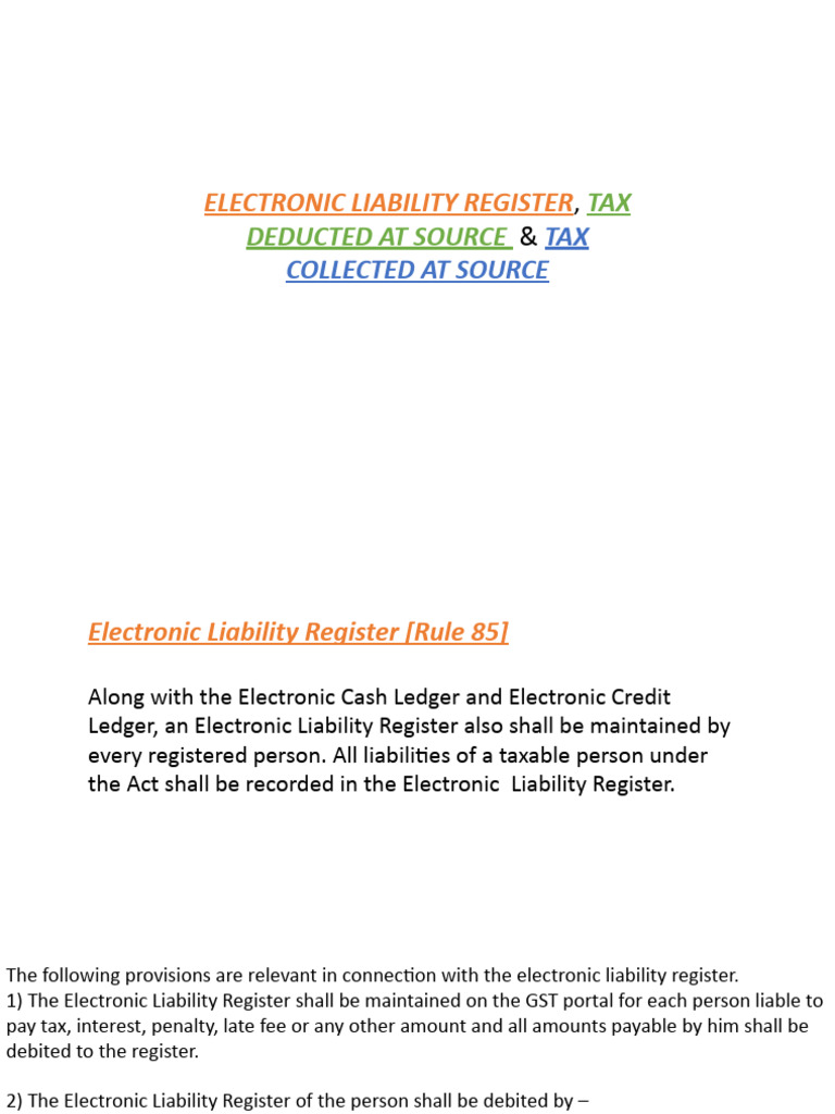 Electronic Liability Register: TAX Deducted at Source | PDF | Value ...