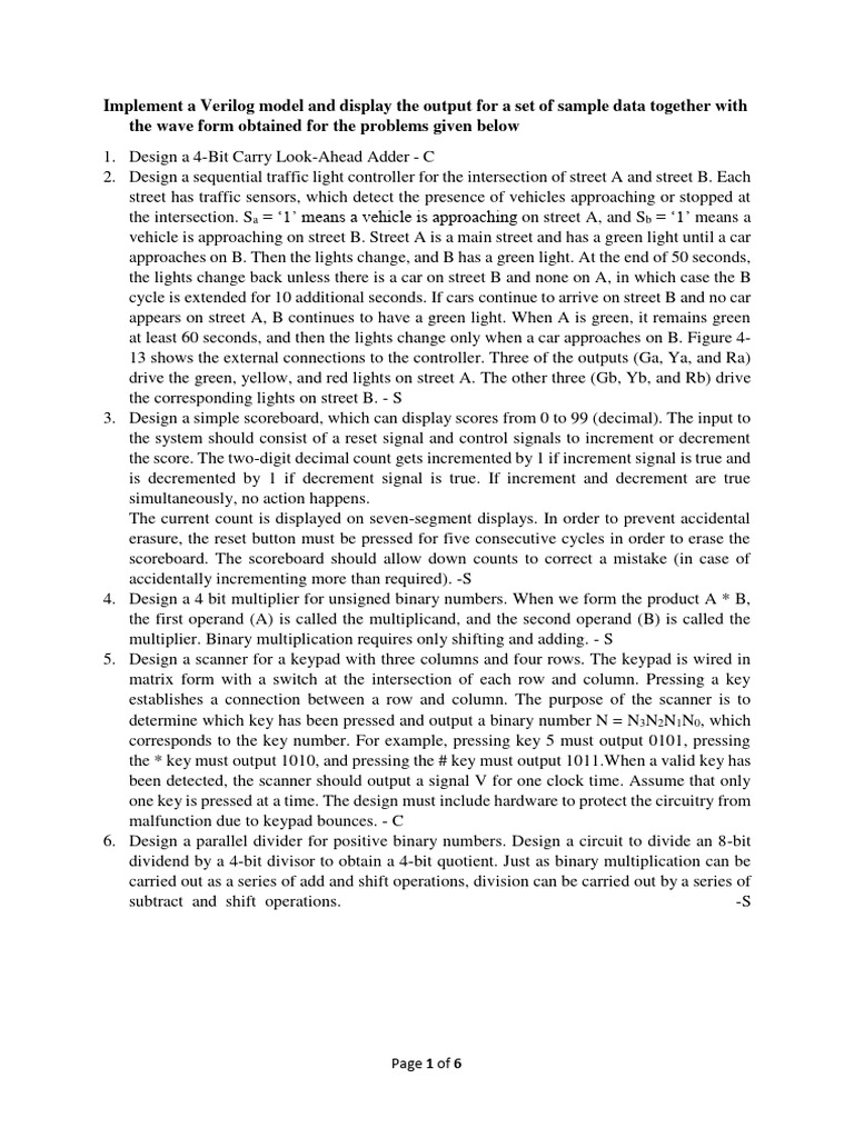 Verilog Exercisesheet Pdf Hardware Description Language Electronic Engineering